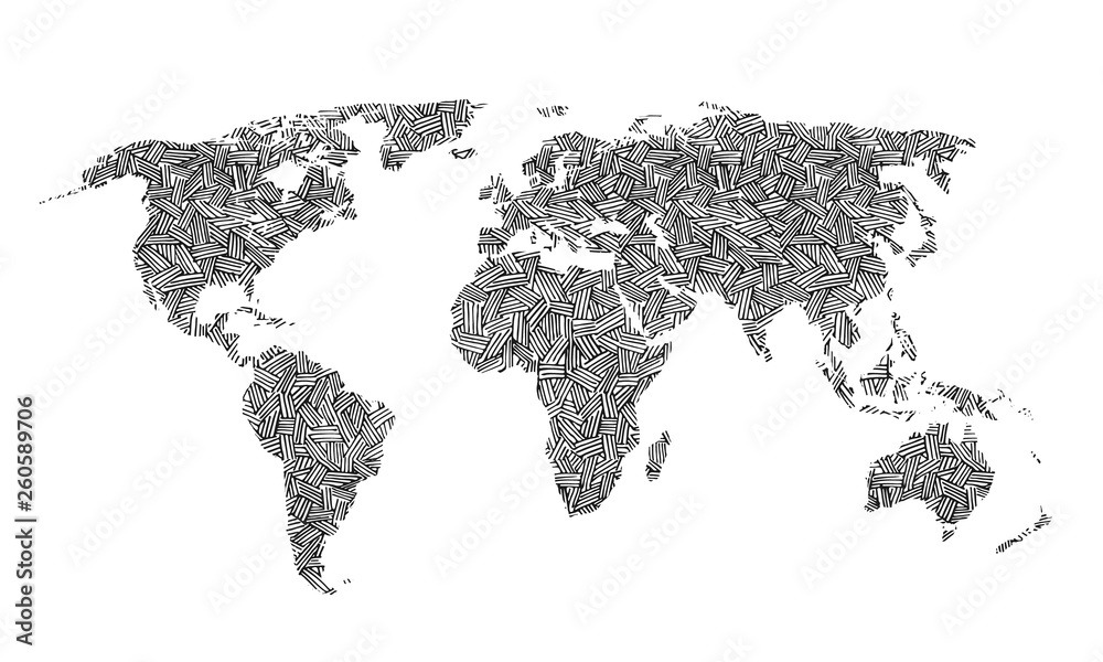 Best doodle world map for your design. Hand drawn freehand editable ...