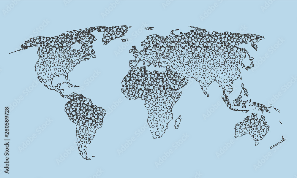 Best doodle world map for your design. Hand drawn freehand editable ...