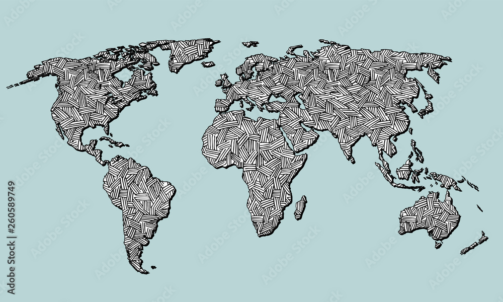 Best doodle world map for your design. Hand drawn freehand editable ...
