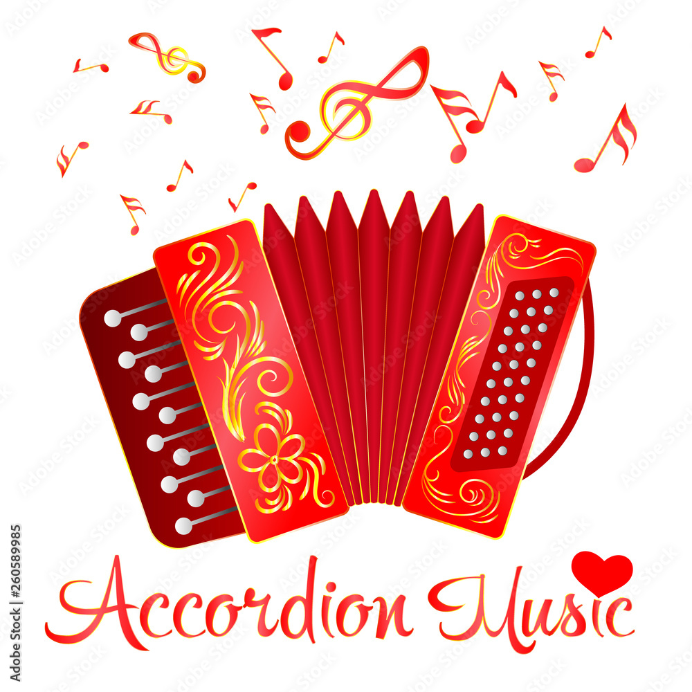 Red accordion banner with musical notes Vector Illustration Stock ...