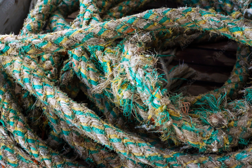 Ropes on Old Rusty Ship Closeup. Old Frayed Boat Rope as a Nautical ...