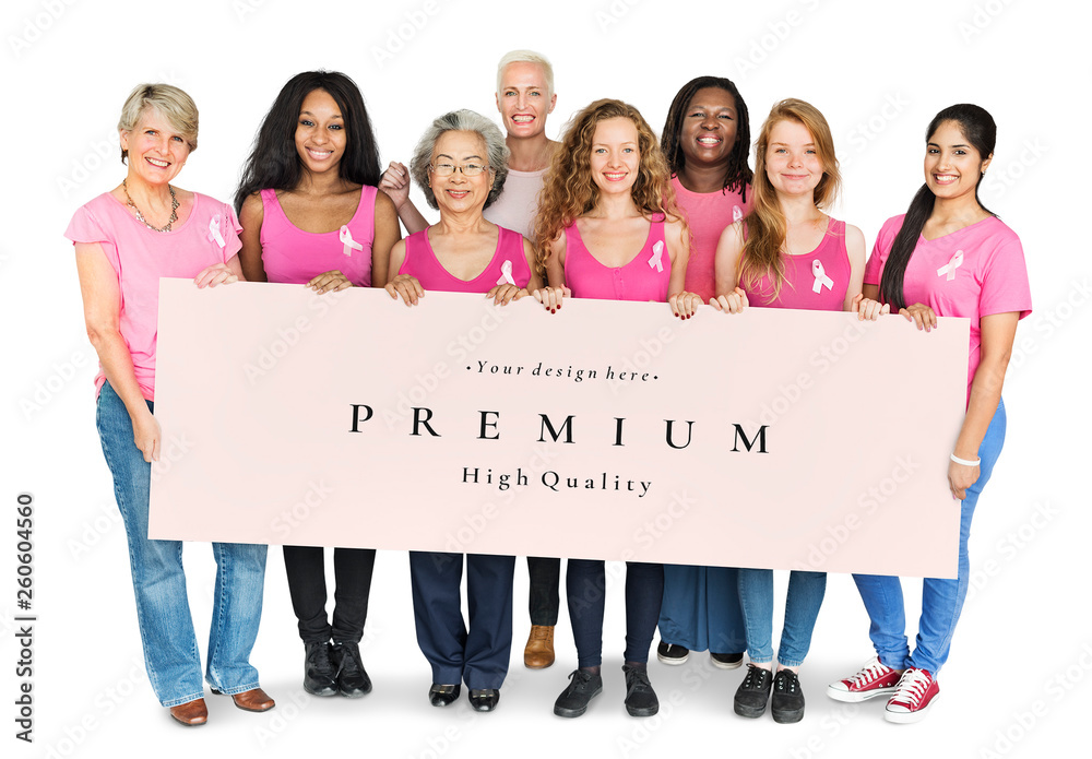 Group of Pepole in Pink Holding Banner Mockup Stock Template | Adobe Stock