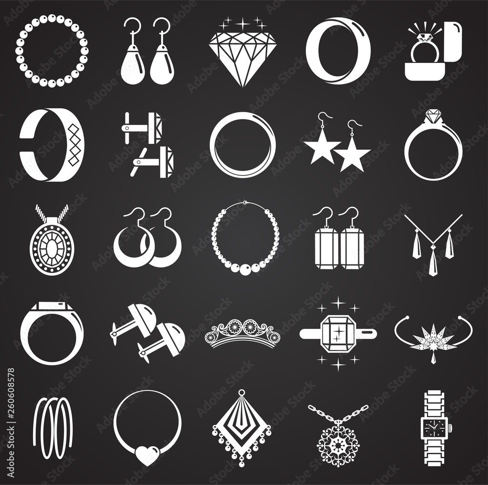 Jewelry icons set on black background for graphic and web design ...