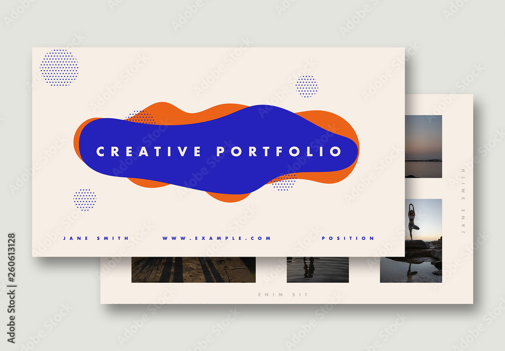 Portfolio Layout with Bright Blue and Orange Accents Stock Template ...