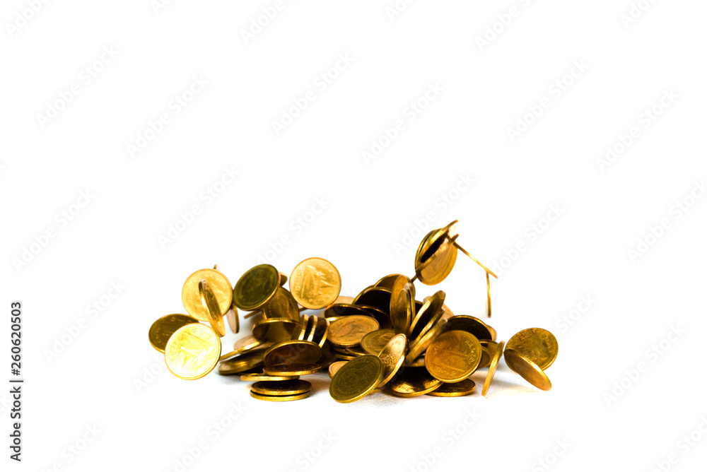 Falling gold coin, flying coin, rain money isolated on white background ...