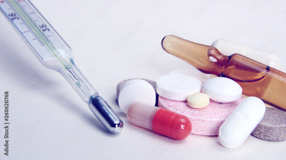 Pharmacy theme, tablets, pills capsule heap mix therapy drugs with ...