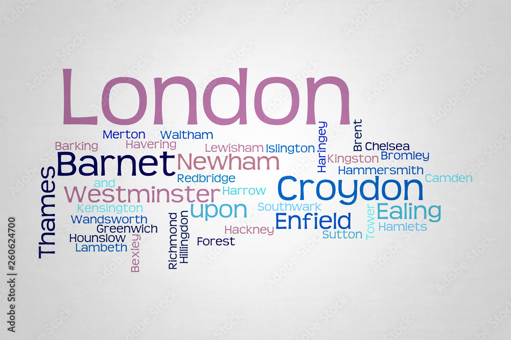 London Word cloud with boroughs of the city Stock Illustration | Adobe ...