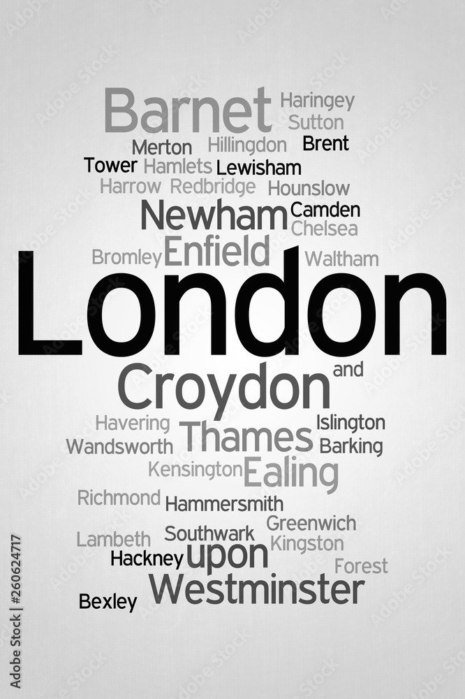 London Word cloud with boroughs of the city Stock Illustration | Adobe ...