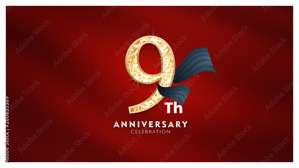 9th Anniversary celebration - Golden numbers with red fabric background ...