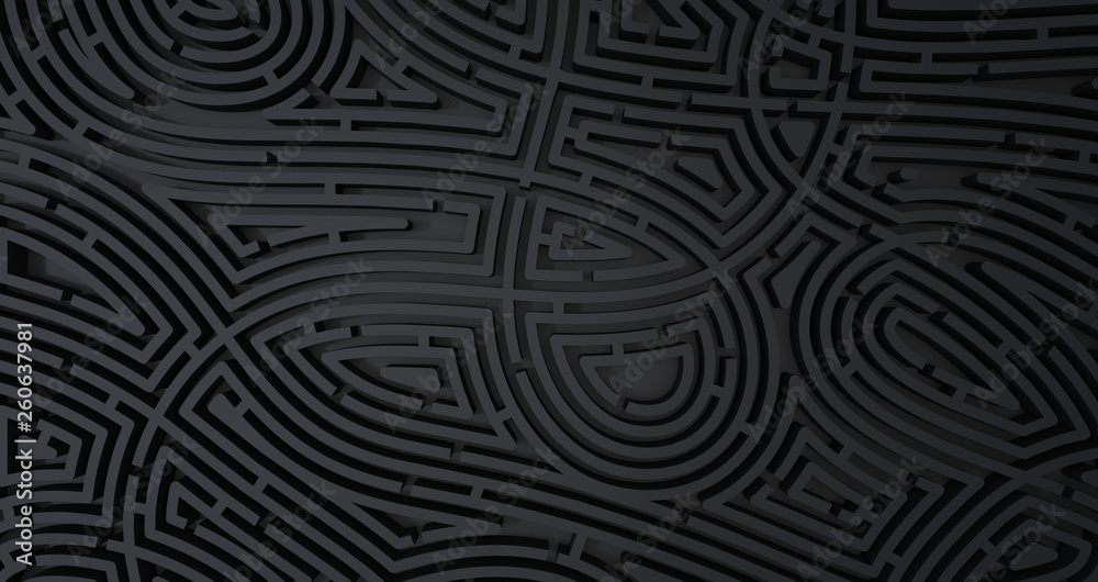 3d render of complicated black maze abstract white background Stock ...
