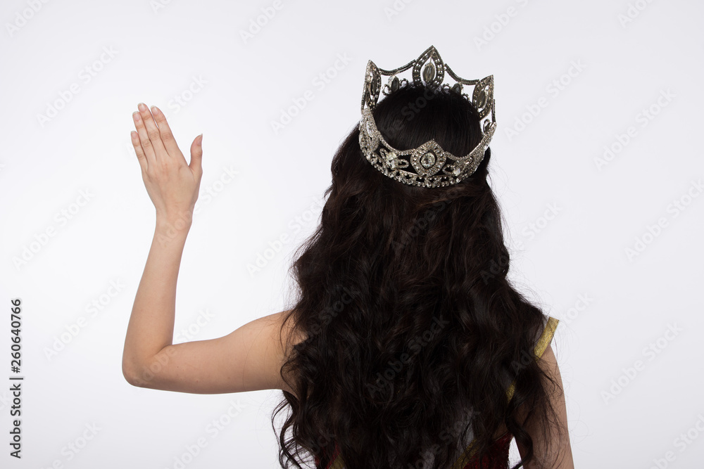 Portrait of Miss Asian Pageant Beauty Contest in Red sequin Evening ...