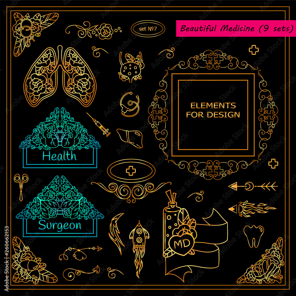 Vector collection of medical elements, signs and symbols in premium ...
