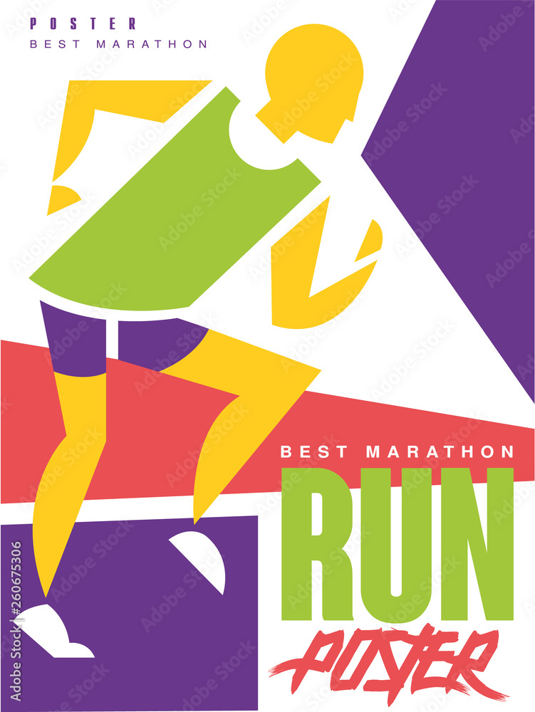 Run, best marathon, colorful poster, template for sport event ...