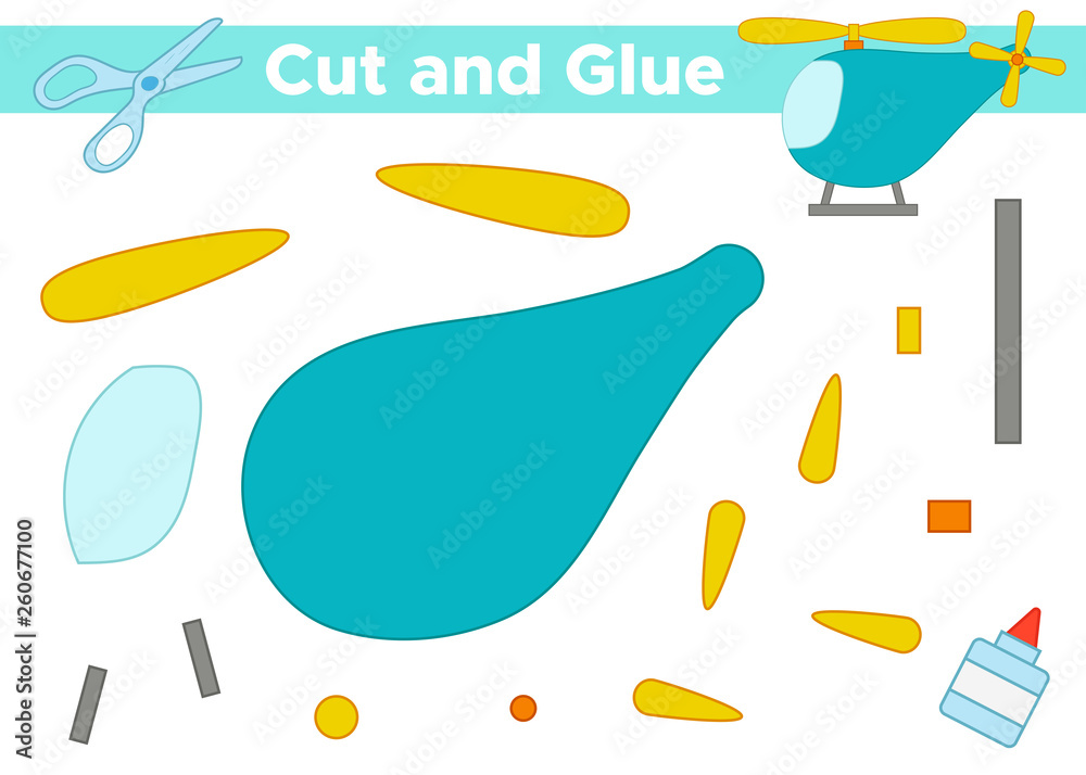 Create the image - vector cartoon helicopter. Cut and glue. Educational ...