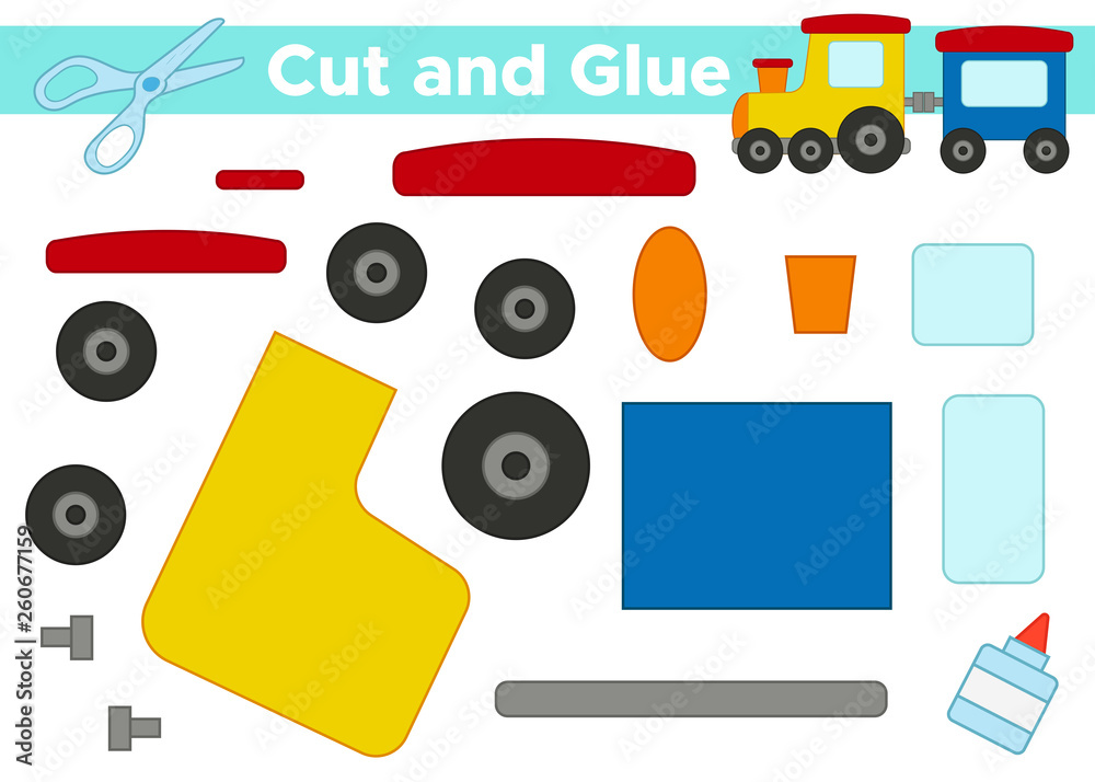 Create the image, cut and glue. Vector train. Educational paper game ...