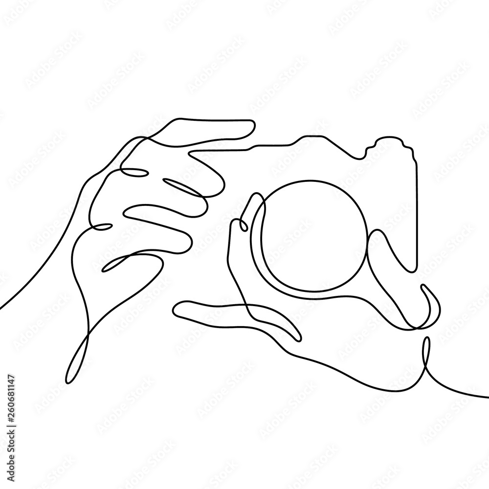 Hands holding camera continuous line vector illustration Stock Vector ...
