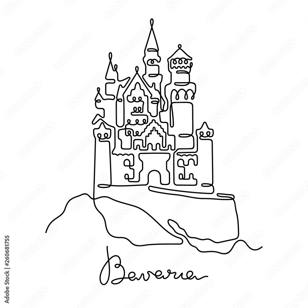 Bavaria, Neuschwanstein castle, Germany continuous line vector ...
