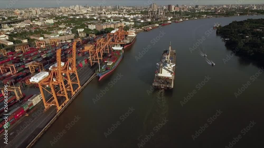 Logistic concept aerial View of maritime transport commercial dockyard ...