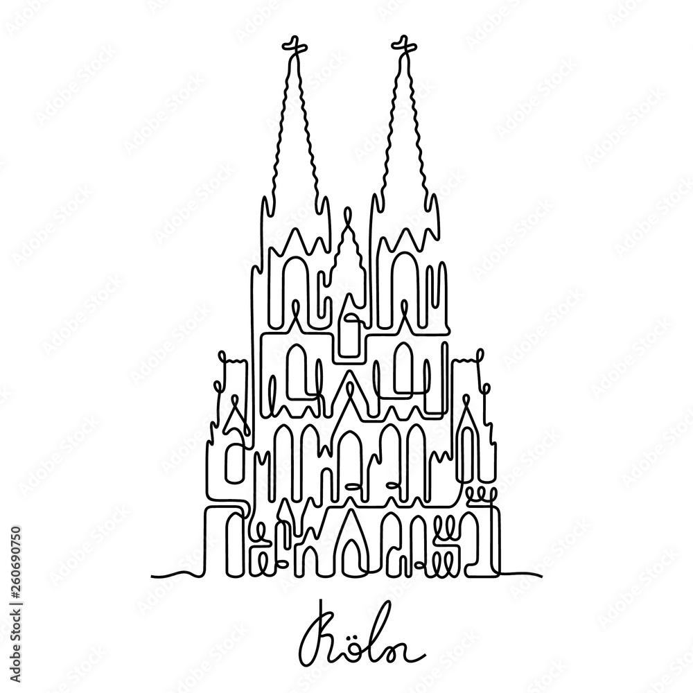 Koln, The Cologne Cathedral continuous line vector illustration Stock ...