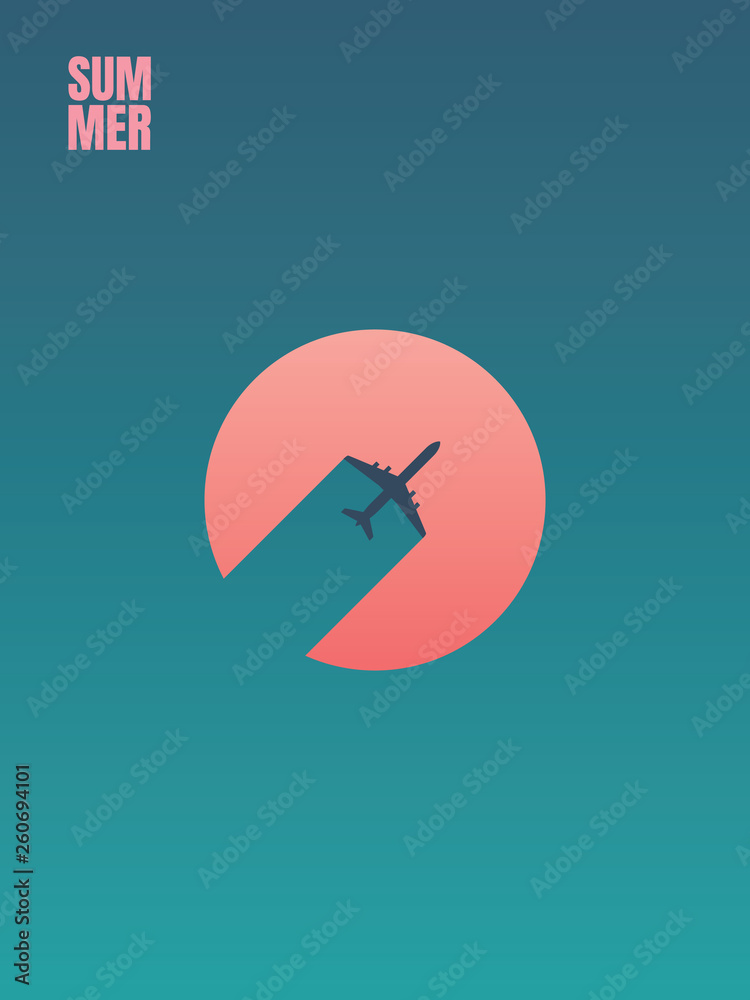 Summer plane travel abstract vector poster template with plane ...