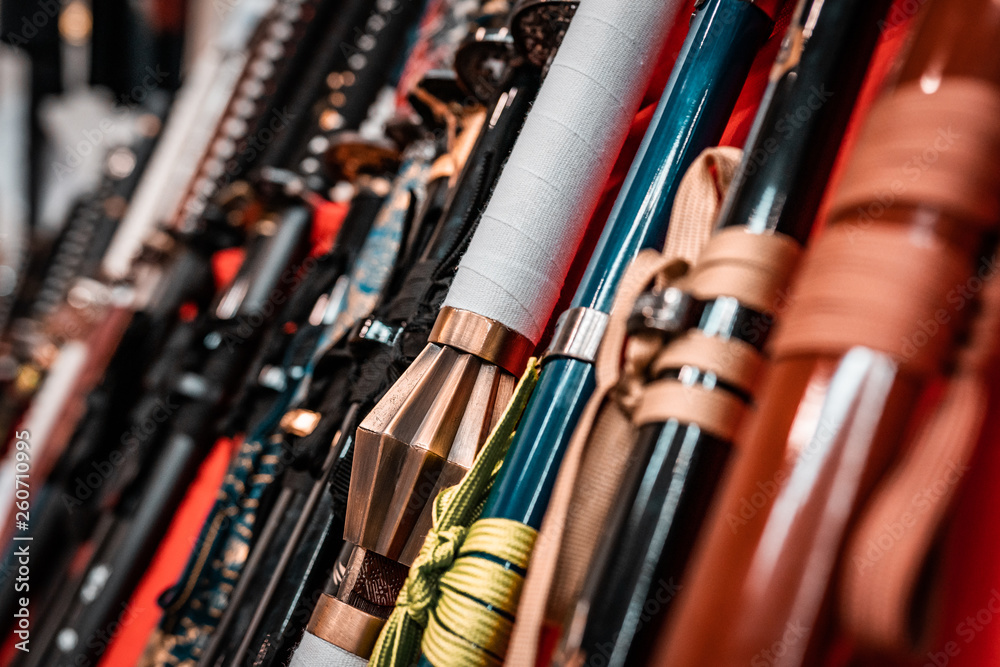 Foto de Oriental martial arts weapons, samurai katanas ready for ...
