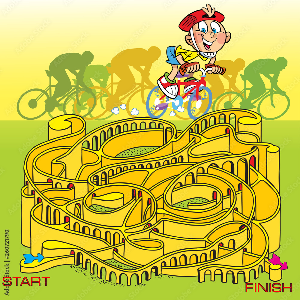 In vector illustration, a puzzle with a boy on a bicycle, he needs ...