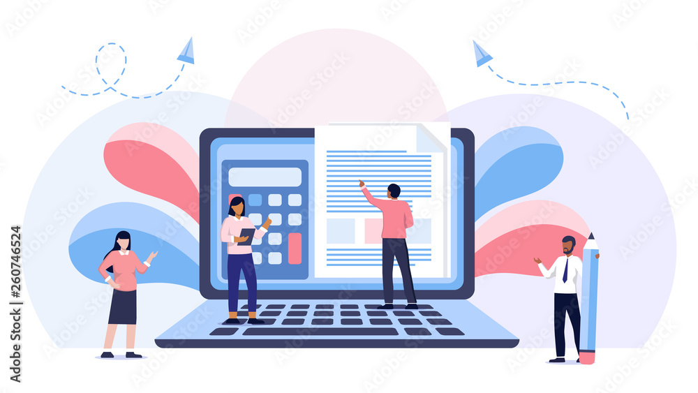 Financial statements analysis, implementing business solutions vector ...