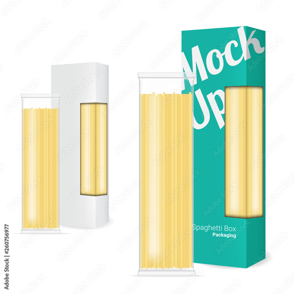 3D Mock up Realistic Spaghetti Box and Transparent bag packaging for ...