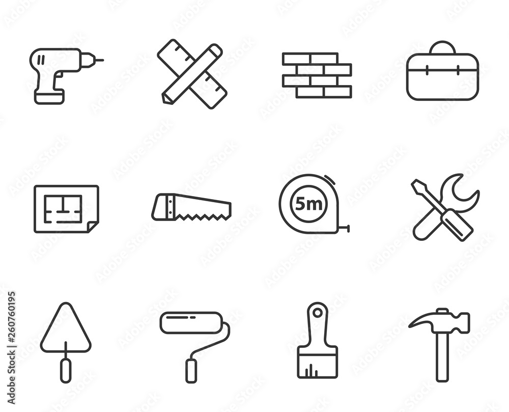 building construction outline vector icons for web, mobile and user ...