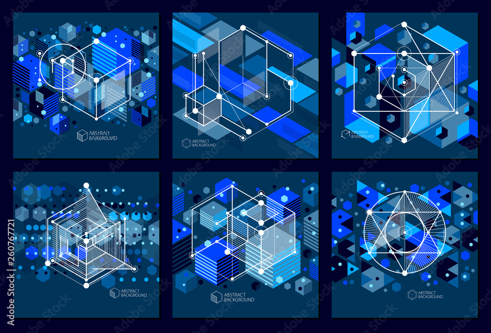 Technical blueprints set, vector blue black digital background with ...