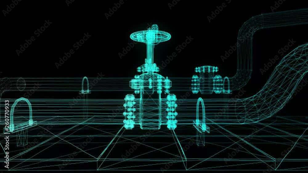 Industrial equipment electric valve. Wire-frame. Digital technology 3d ...