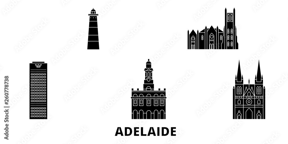 Australia, Adelaide flat travel skyline set. Australia, Adelaide black ...