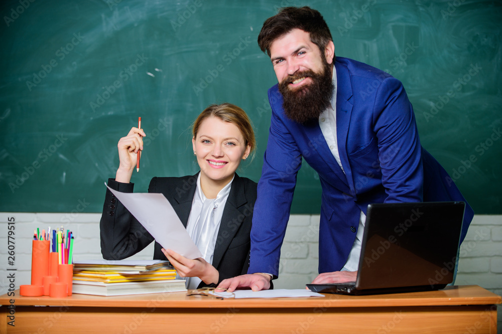 Studying together is fun. teacher and student on exam. businessman and ...