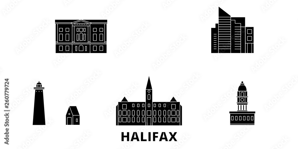 Canada, Halifax flat travel skyline set. Canada, Halifax black city ...