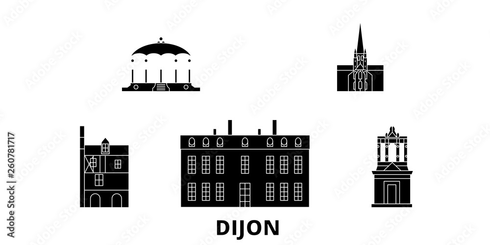 France, Dijon flat travel skyline set. France, Dijon black city vector ...