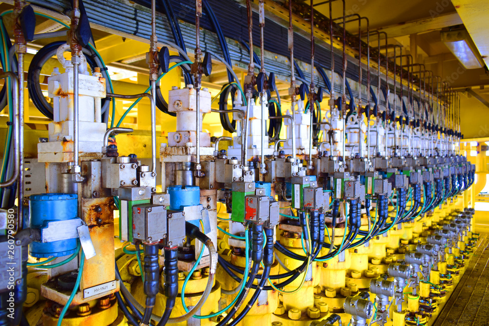 Pressure transmitter to monitor downstream pressure. Stock Photo ...