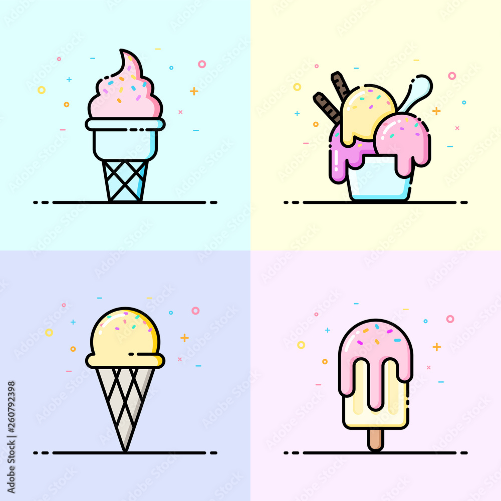 Ice cream icon collection in pastel color. Cute ice cream logo in flat ...