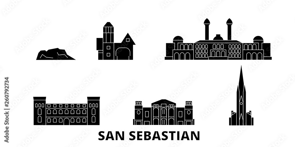 Spain, San Sebastian flat travel skyline set. Spain, San Sebastian ...
