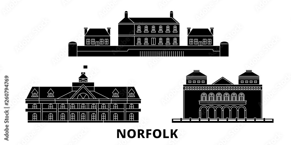 United States, Norfolk flat travel skyline set. United States, Norfolk ...