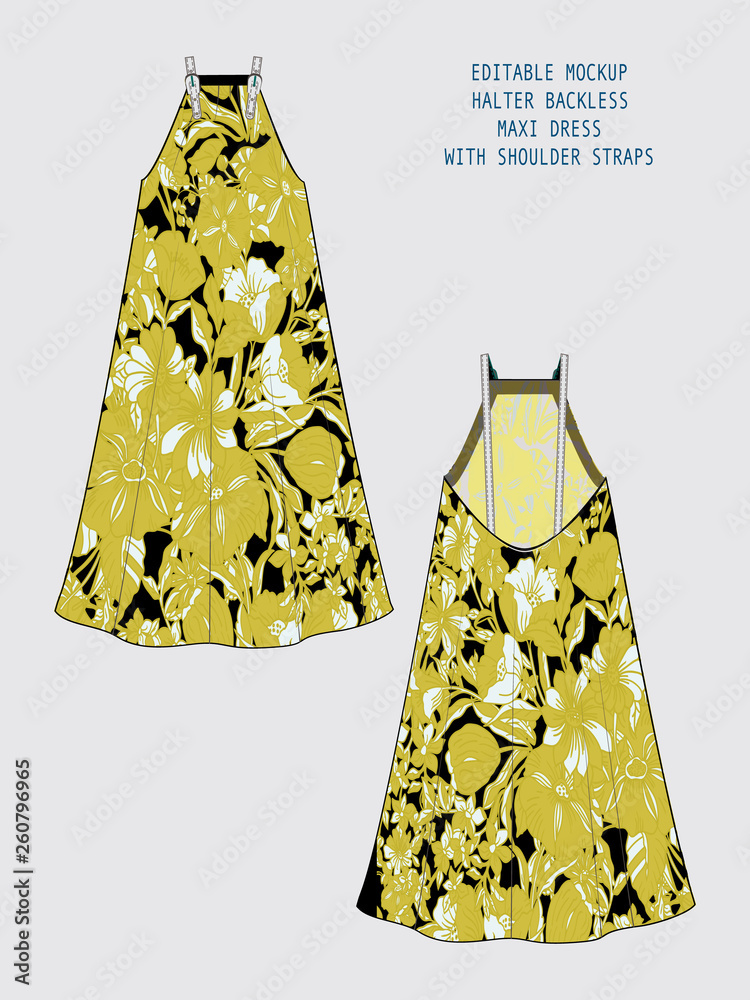EDITABLE VECTOR DRESS MOCKUP. TEMPLATE FOR SHOWCASING FABRIC PATTERN ...