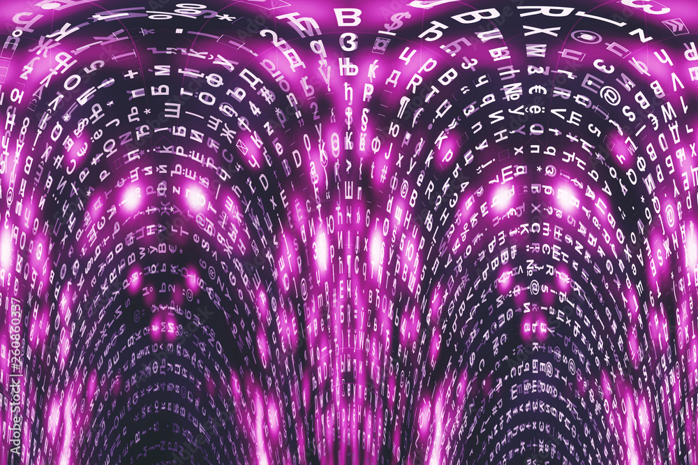 Pink matrix digital background. Distorted cyberspace concept ...