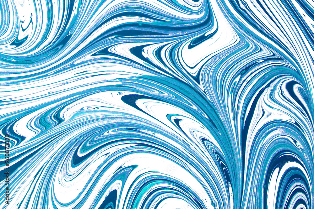 Blue and white paint pigment mix. Ornament mosaic swirl shapes ...