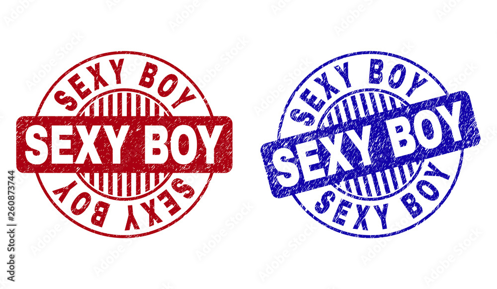 Grunge SEXY BOY round stamp seals isolated on a white background. Round ...