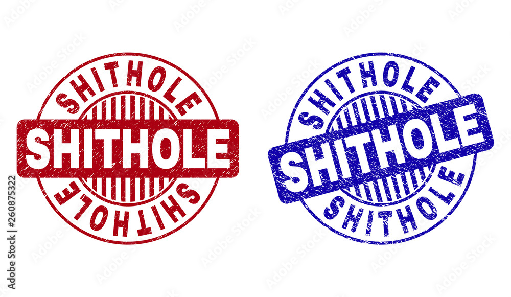 Grunge SHITHOLE round stamps isolated on a white background. Round ...