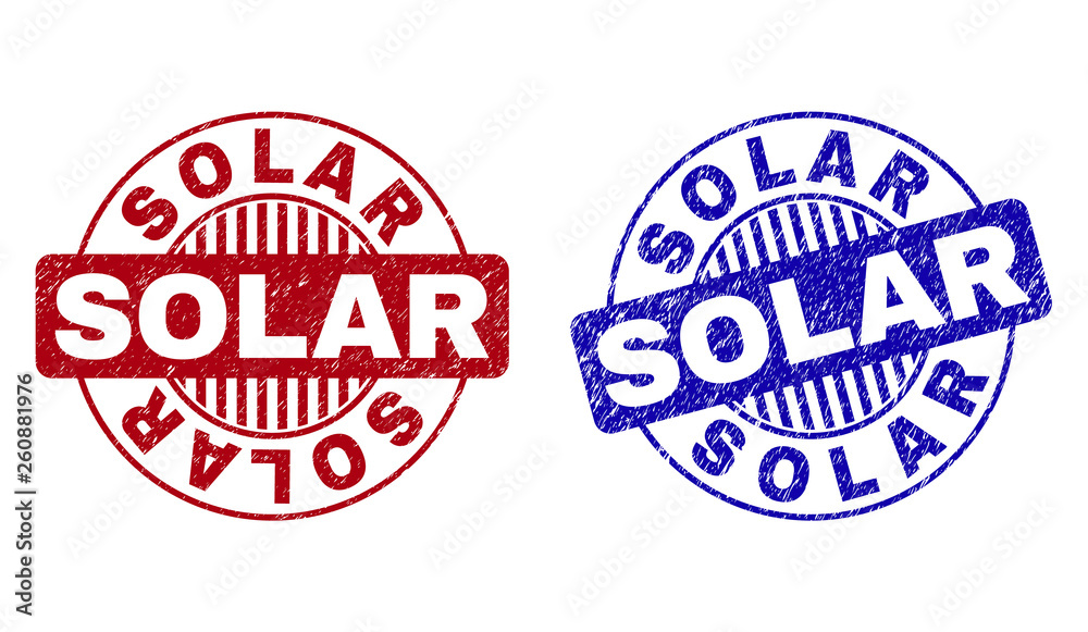 Grunge SOLAR round stamp seals isolated on a white background. Round ...