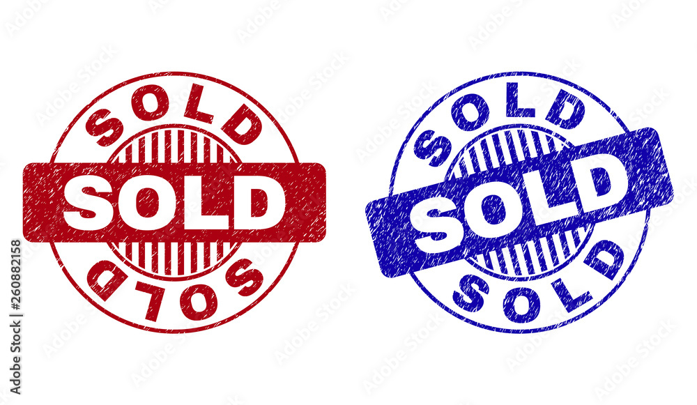 Grunge SOLD round stamp seals isolated on a white background. Round ...