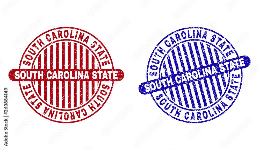 Grunge SOUTH CAROLINA STATE round stamp seals isolated on a white ...