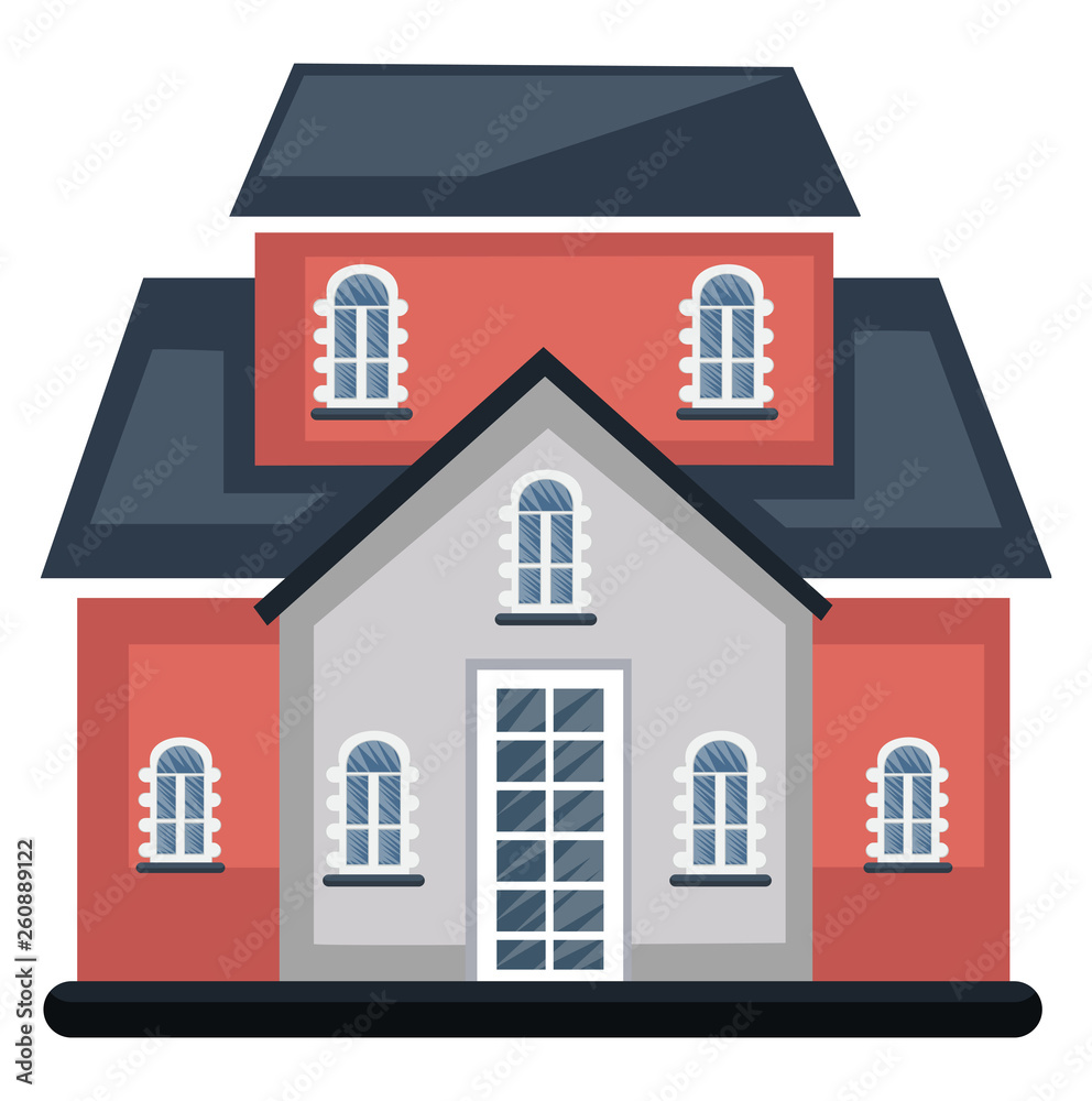 Cartoon red building with bule roof vector illustartion on white ...