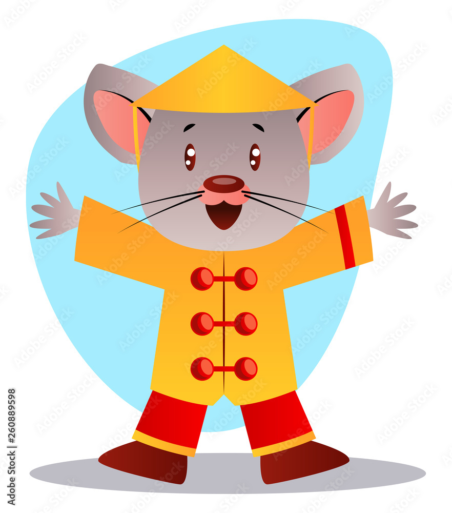 Cartoon mouse in chinese suit vector illustartion on white background ...