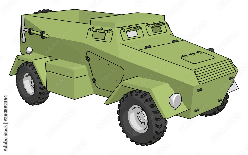 3D vector illustration on white background of a green armoured military ...
